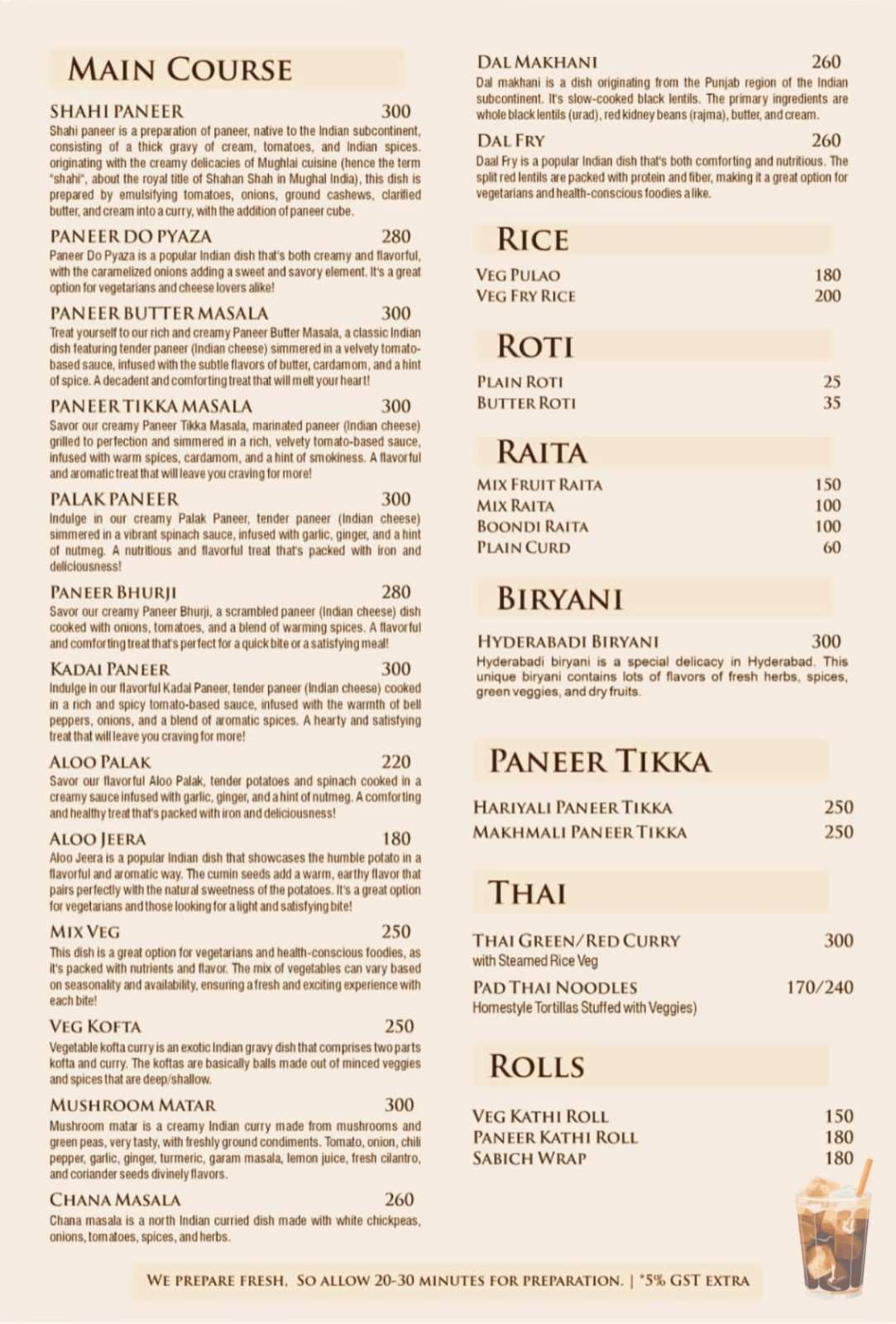 Himalayan Yoga Cafe Menu in Rishikesh India